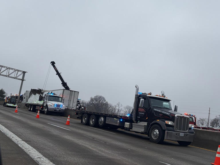 I-70 closed at Jennings Station following salt spill, crashes
