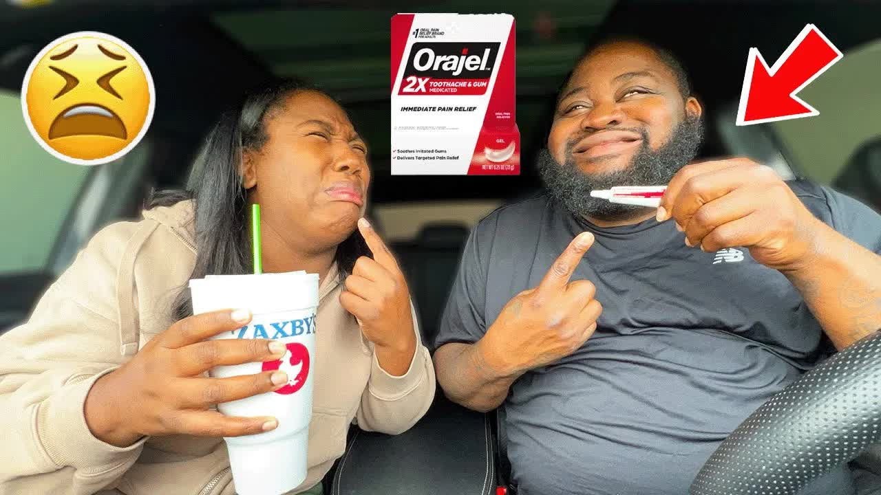 Putting Orajel numbing cream on my wife's straw! Hilarious reaction