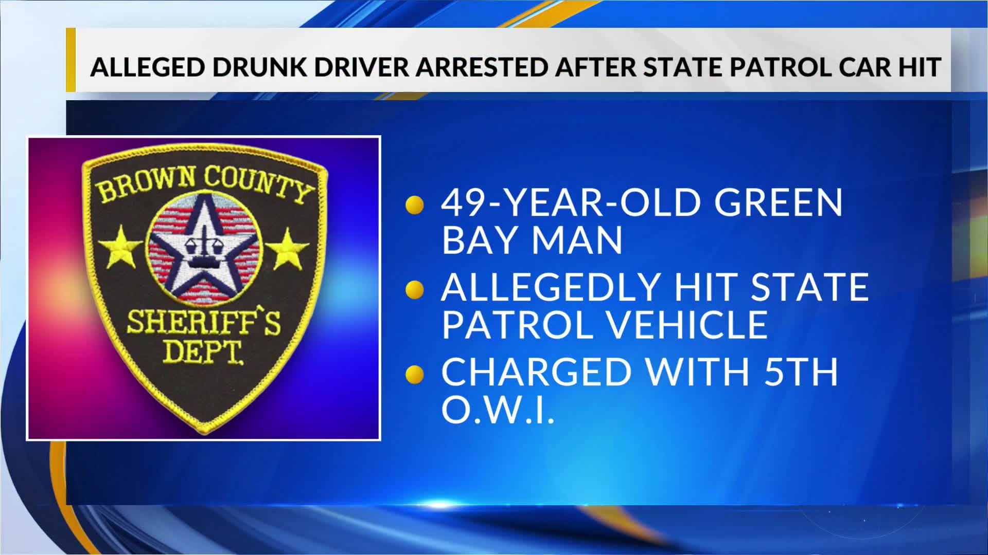 Green Bay man crashes into state trooper, arrested for 5th OWI
