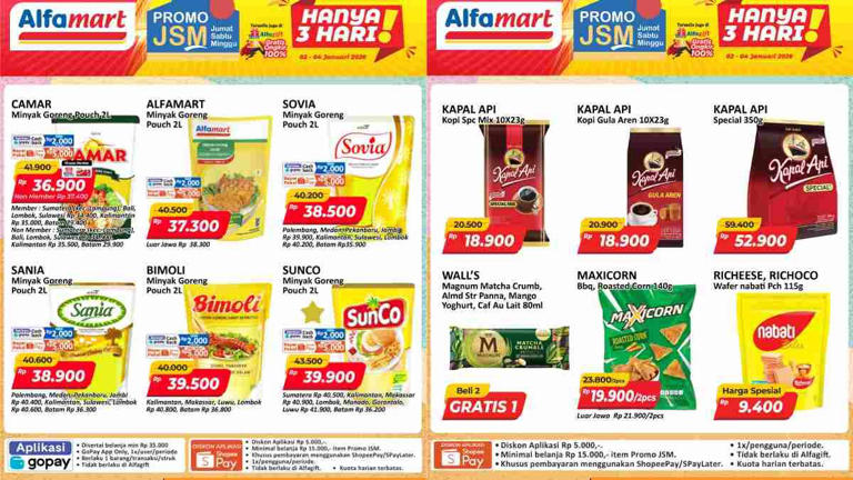 Promo Alfamart hari ini 2-4 Januari 2026: JSM susu, minyak goreng ...