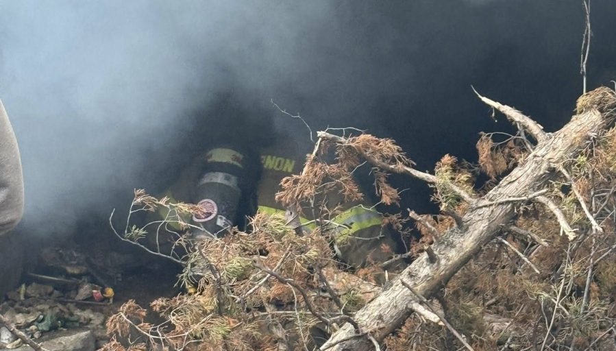 Smoke plumes from cave entrance in Mount Vernon