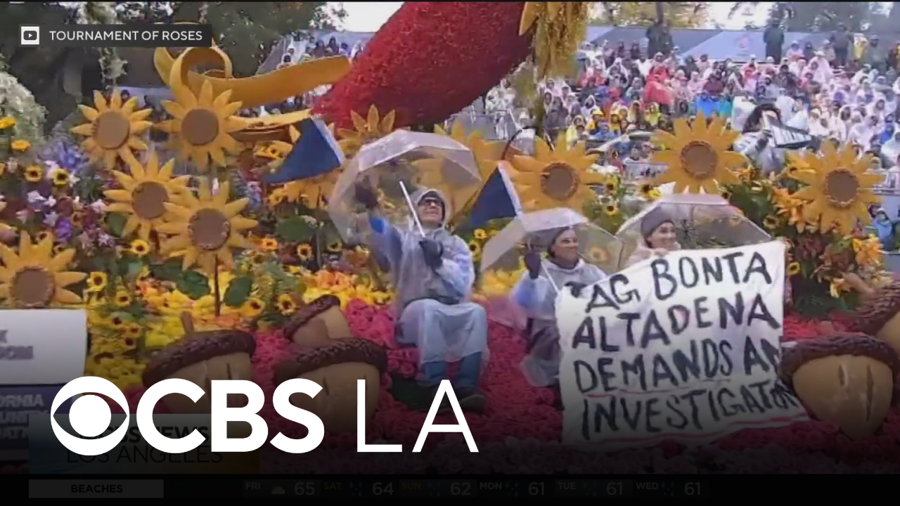 Banner on Rose Parade float calls for Eaton Fire inquiry from ...