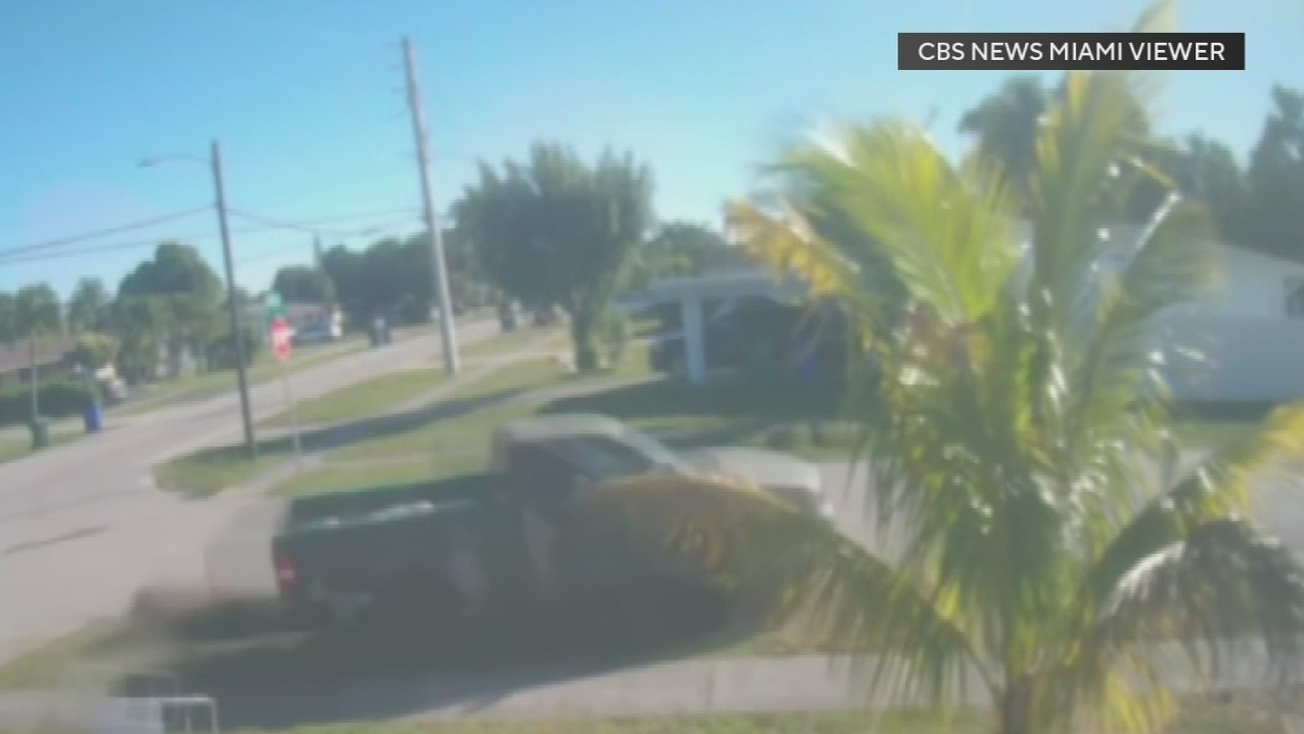 Security video shows truck going out of control, slamming into Broward home