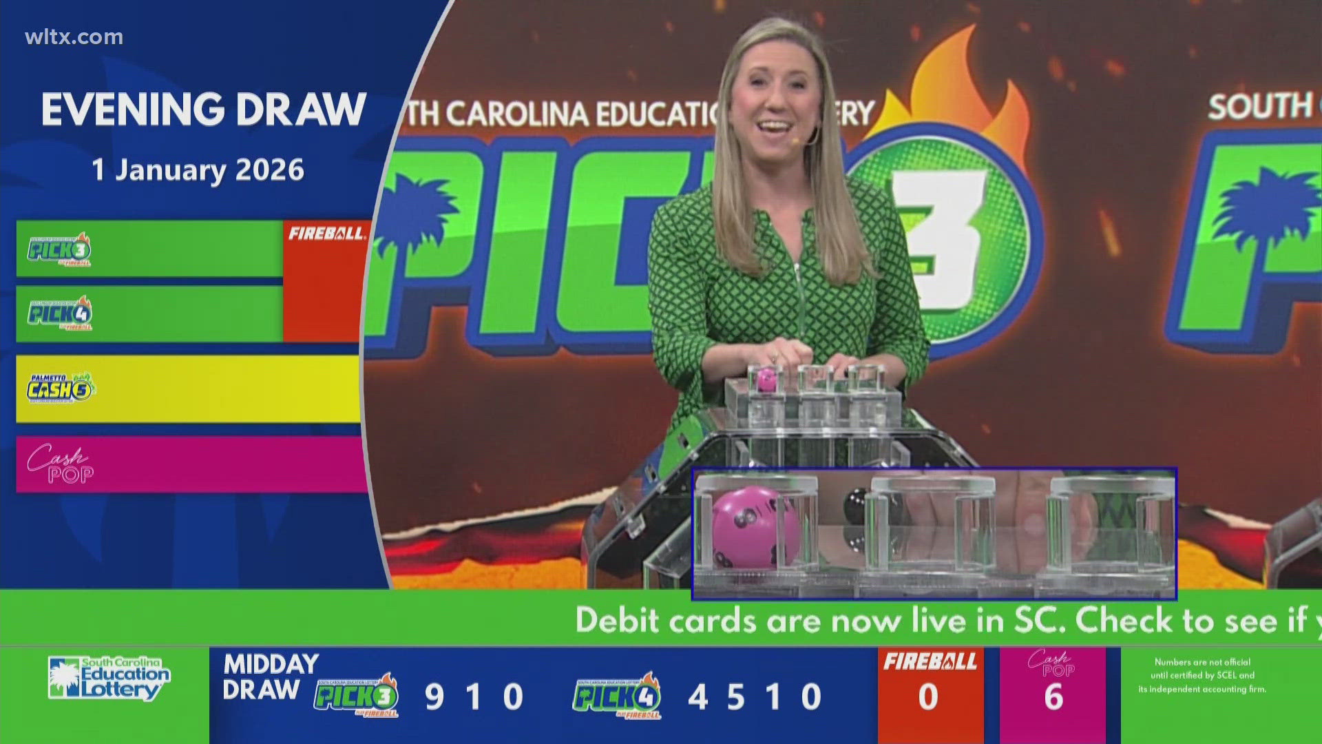 Evening SC winning lottery numbers for Jan. 1, 2026