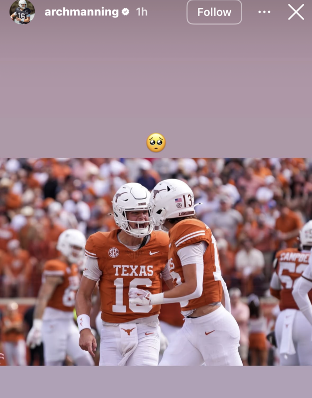 Arch Manning saddened by Texas WR's decision to enter transfer portal