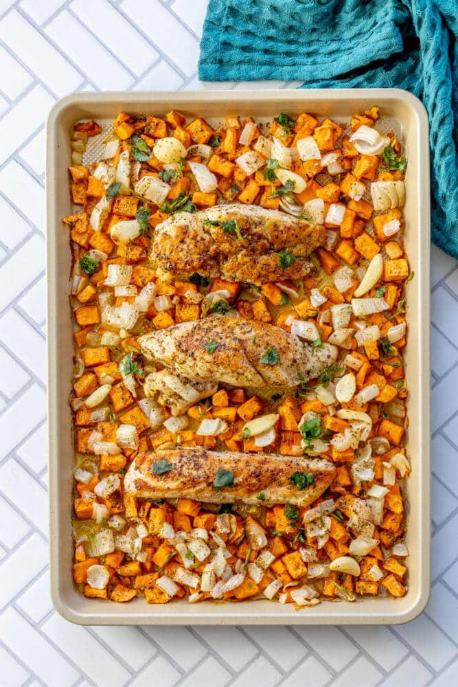 Baked turkey tenderloin and sweet potatoes