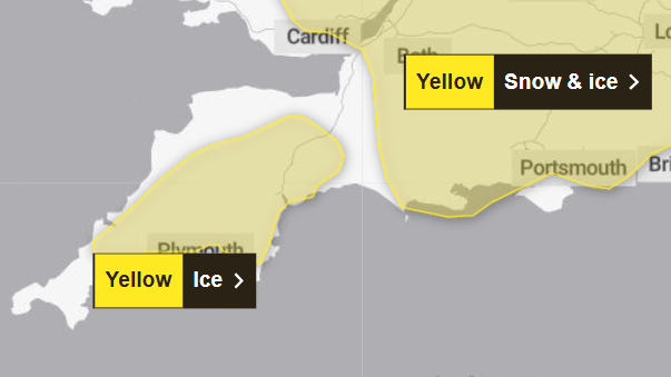 Yellow warning for ice issued for South West