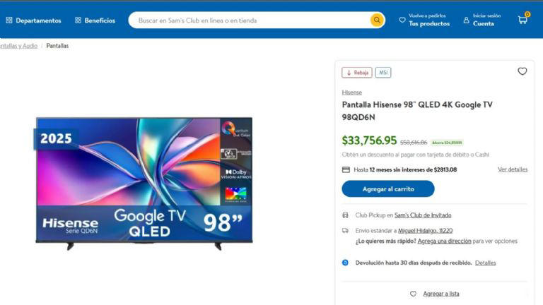 Pantalla Smart TV Hisense QLED 4K de 98 pulgadas se encuentra en ...