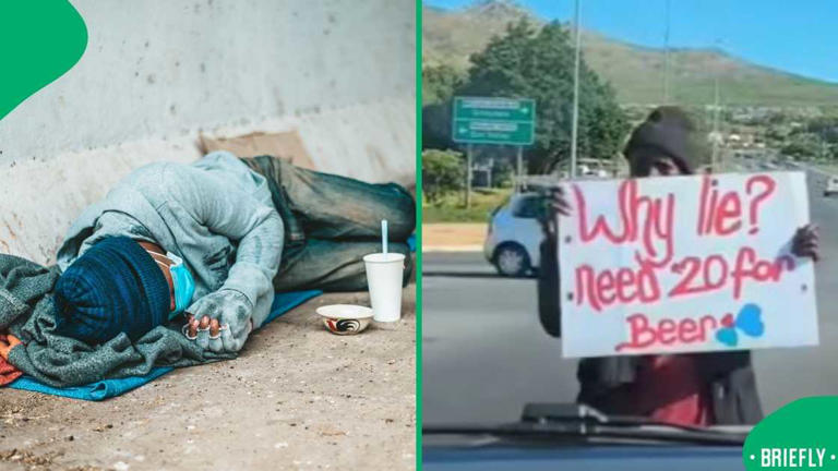 South Africans were amused after a street beggar used a humorous sign ...
