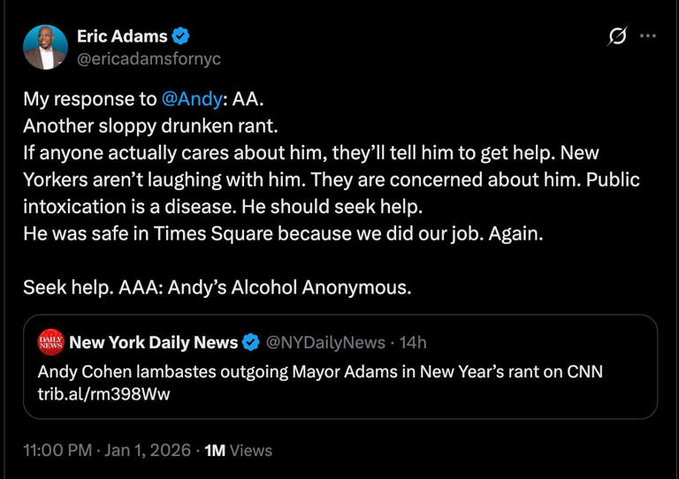 Target of Andy Cohen’s drunken NYE rant hits back