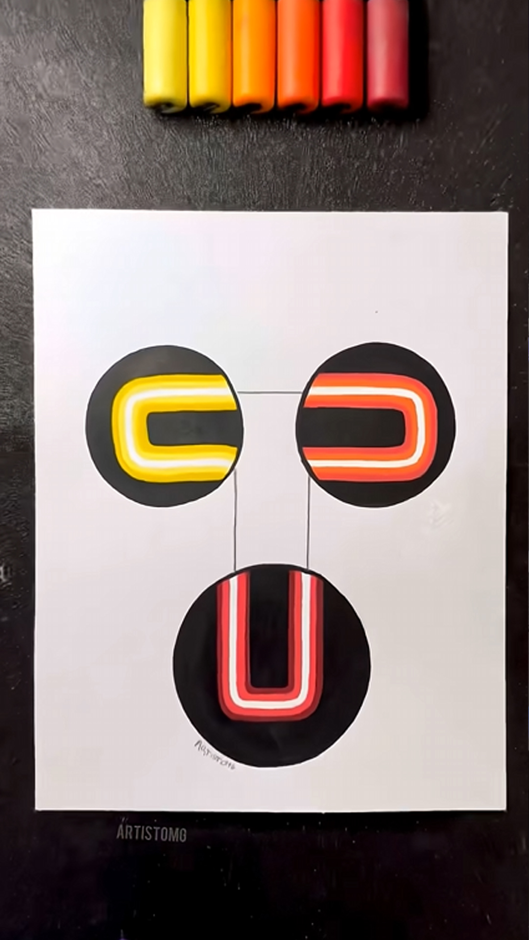 Lettering art "T" with neon effect using markers