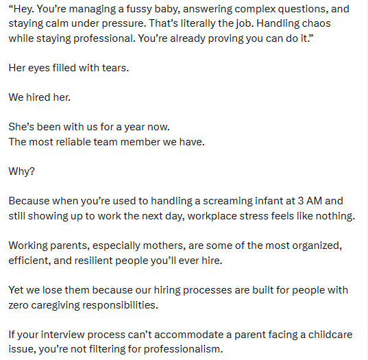 Woman brings baby to job interview, recruiter's response goes viral