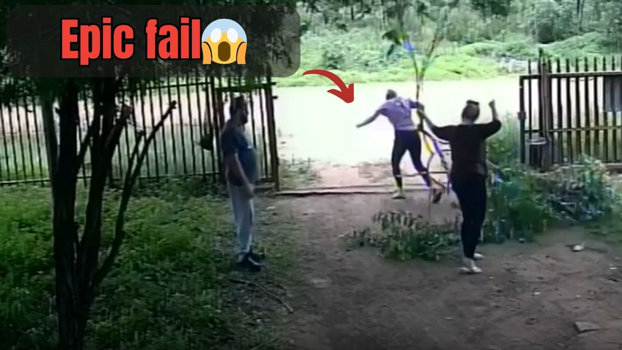 A busy day of yard work turns into a hilarious fail as a woman falls ...