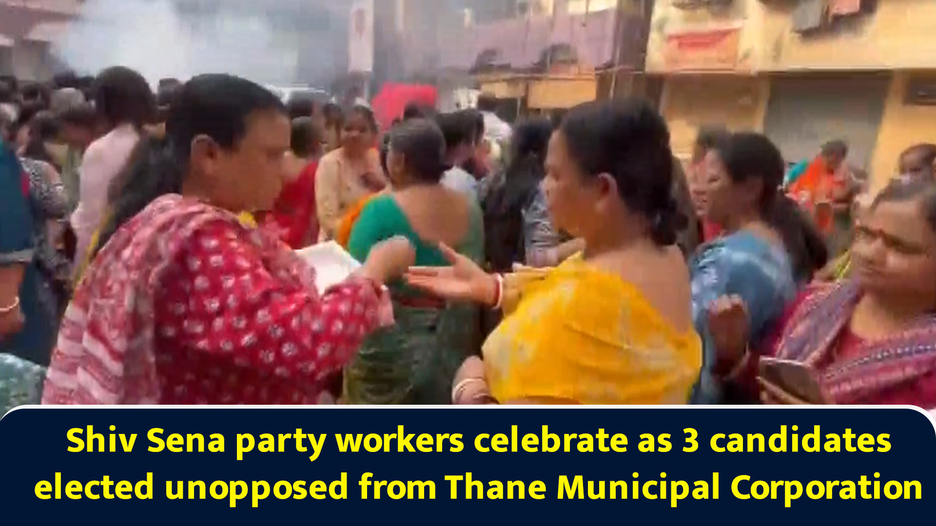 Shiv Sena party workers celebrate as 3 candidates elected unopposed ...