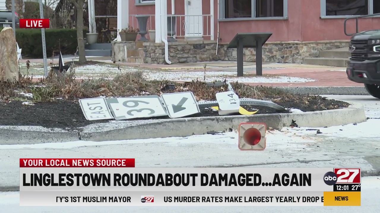 Local roundabout damaged once again