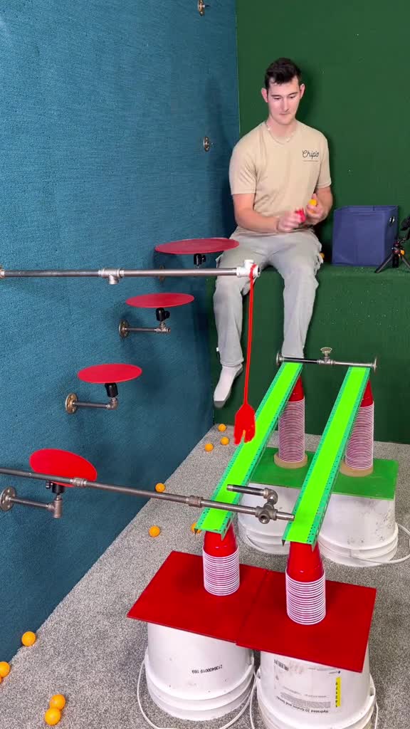 Wild ping pong trick shot through my homemade obstacle run