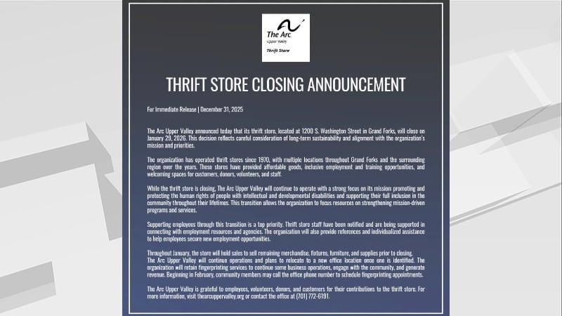Arc Upper Valley to close Grand Forks thrift store
