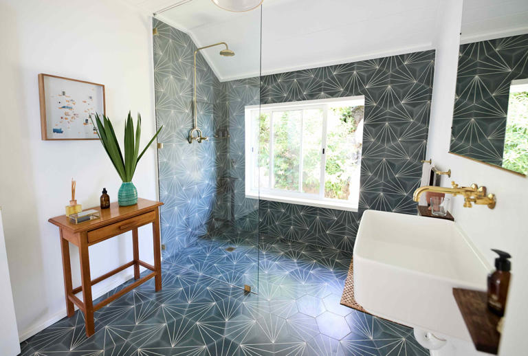 Get the look of wallpaper in your shower with the durability of tile