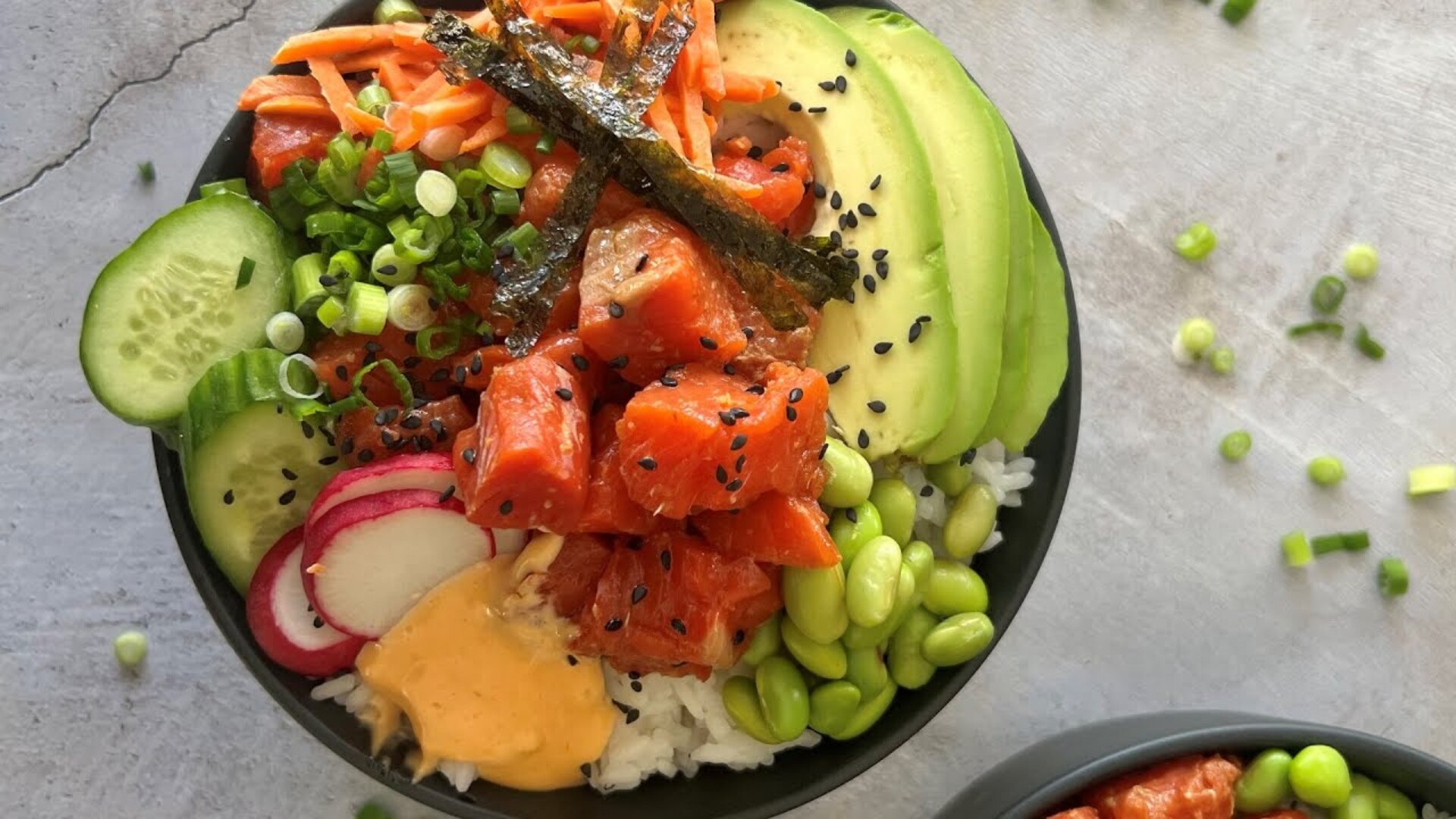 Colorful salmon poke bowl recipe