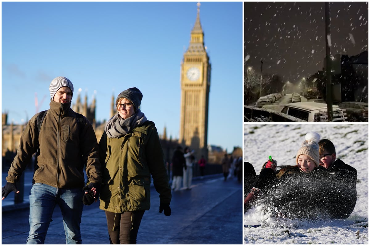 London among areas under cold weather alert as snow and ice hit UK