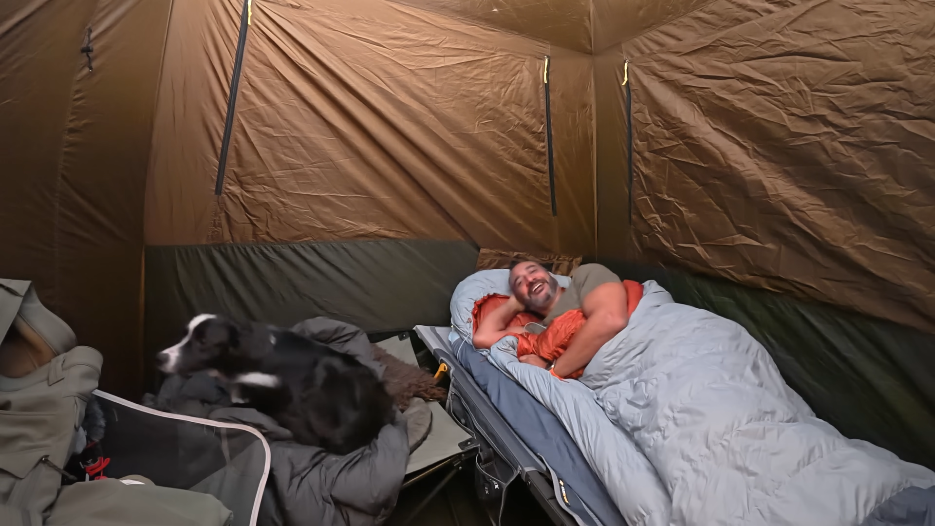 Our little island of light: A warm tent in a sea of mountain cloud