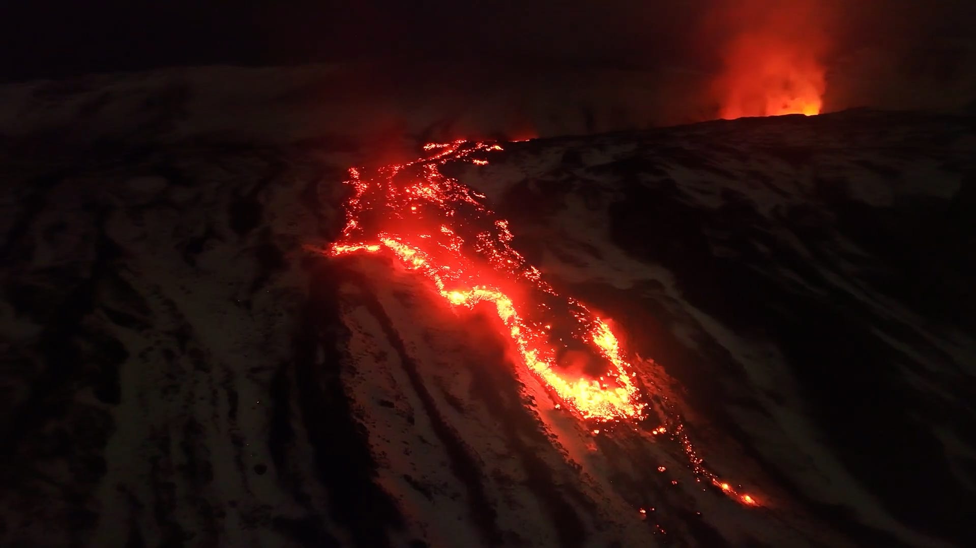 Drone camera captures breathtaking lava flow from Mt. Etna volcano