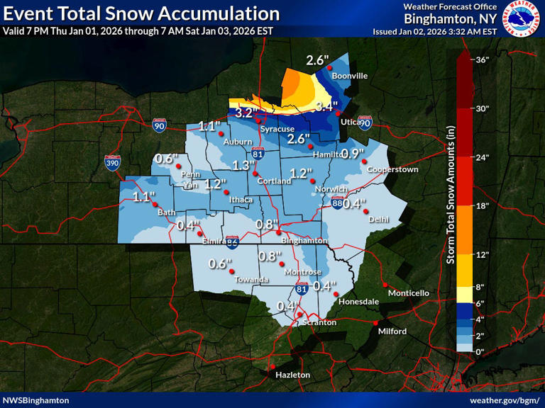 How much snow fell in Utica and the Mohawk Valley after recent storms?