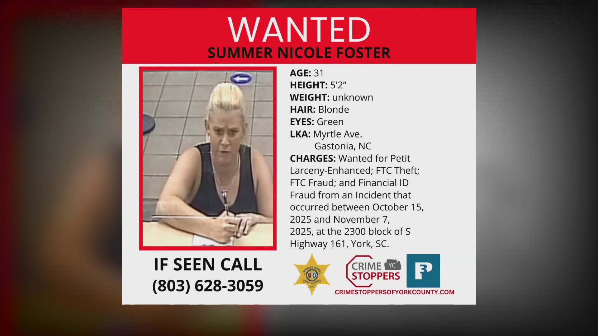 York County woman wanted for credit card theft, fraud