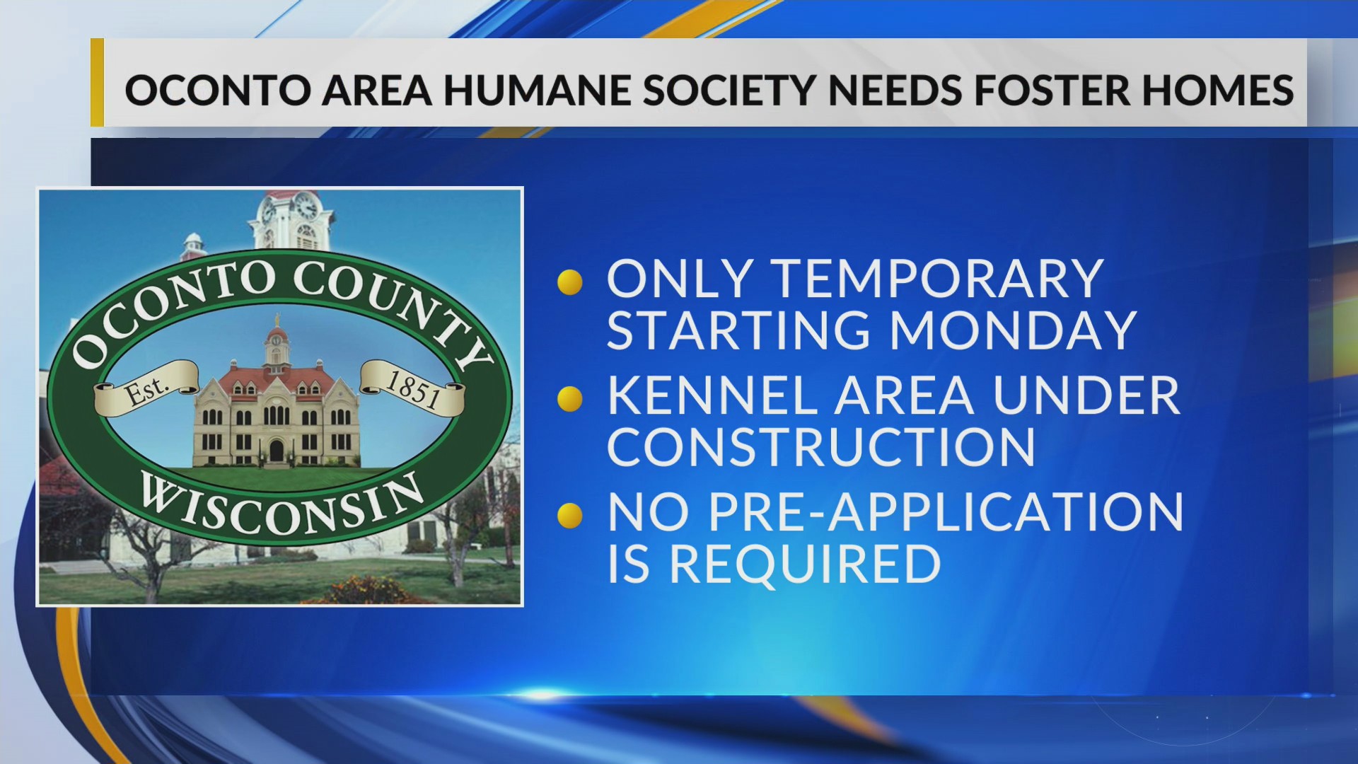 Foster homes needed as Oconto Area Humane Society begins kennel upgrades