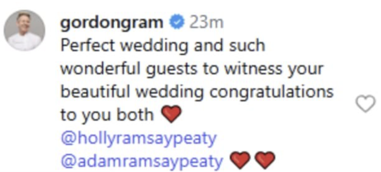 Gordon Ramsay gushes over 'wonderful guests' at Holly Ramsay's wedding