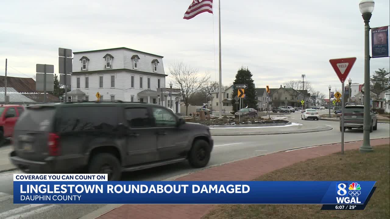 Roundabout damaged in Linglestown, Dauphin County