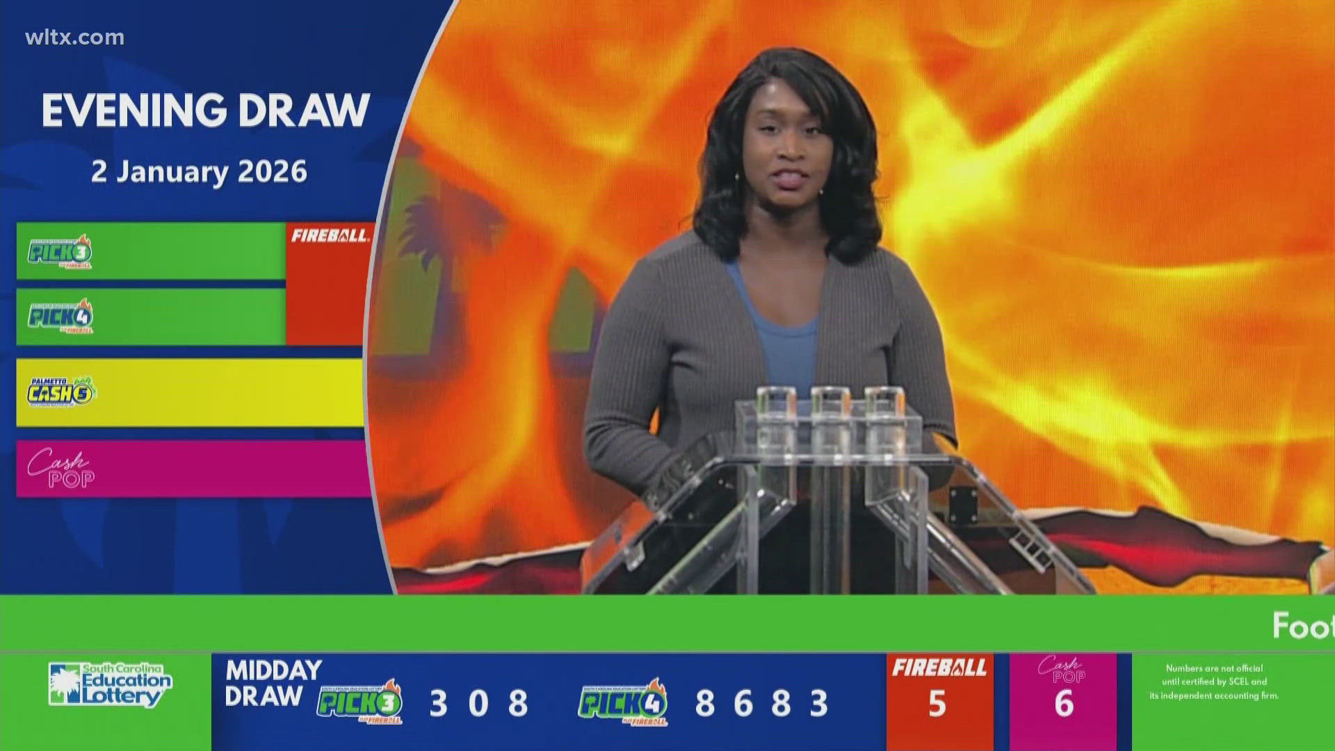 Evening SC winning lottery numbers for Jan. 2, 2026