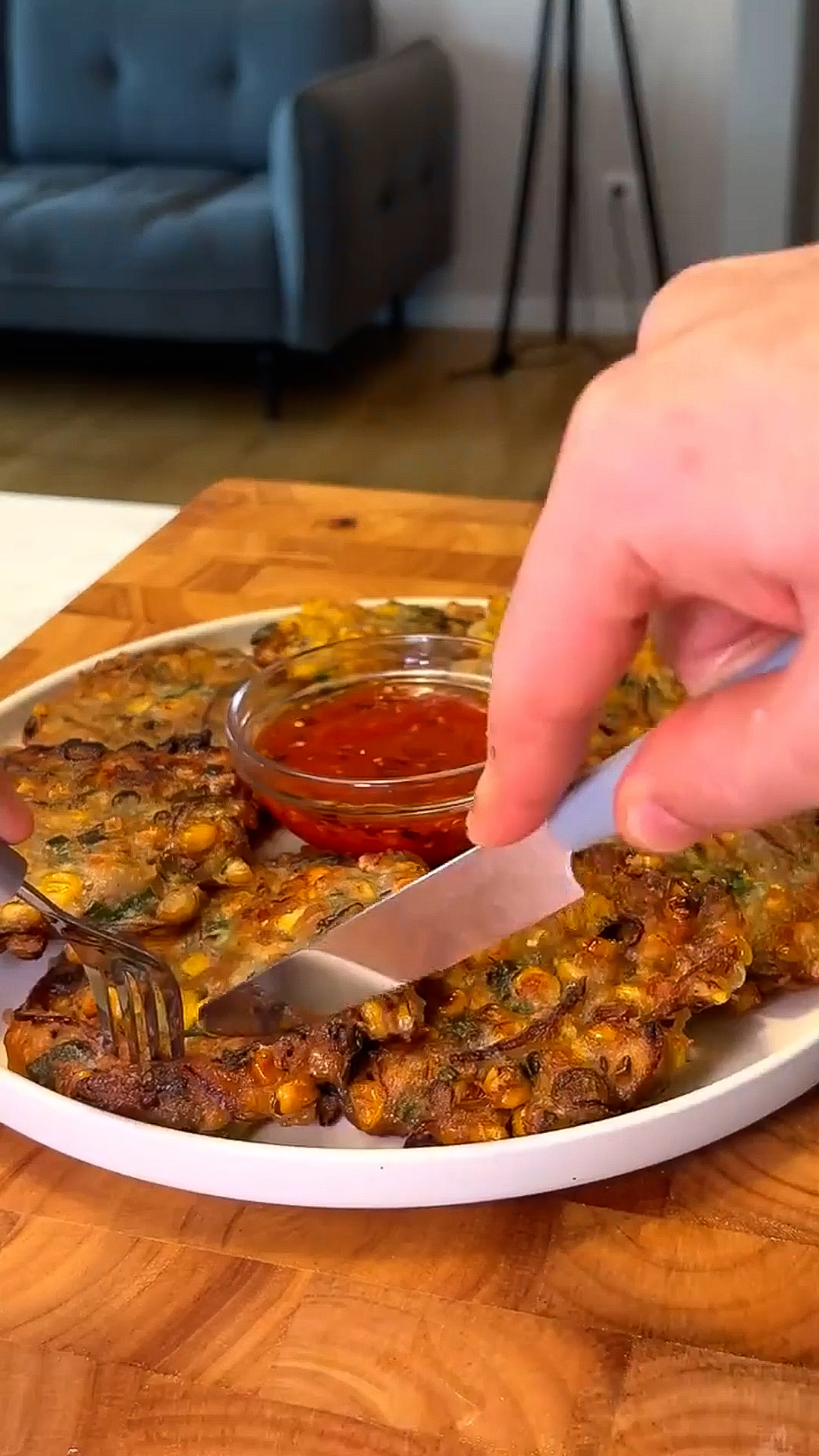 Preparing vegan corn fritters with everyday ingredients