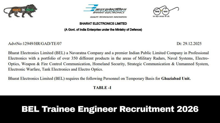 BEL trainee engineer recruitment 2026: Application process underway ...