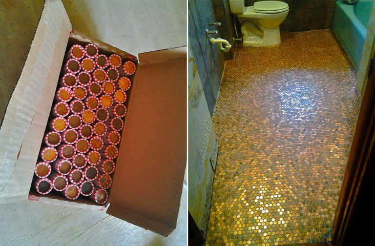 Man spends days gluing $97 worth of pennies to his floor, the result stuns
