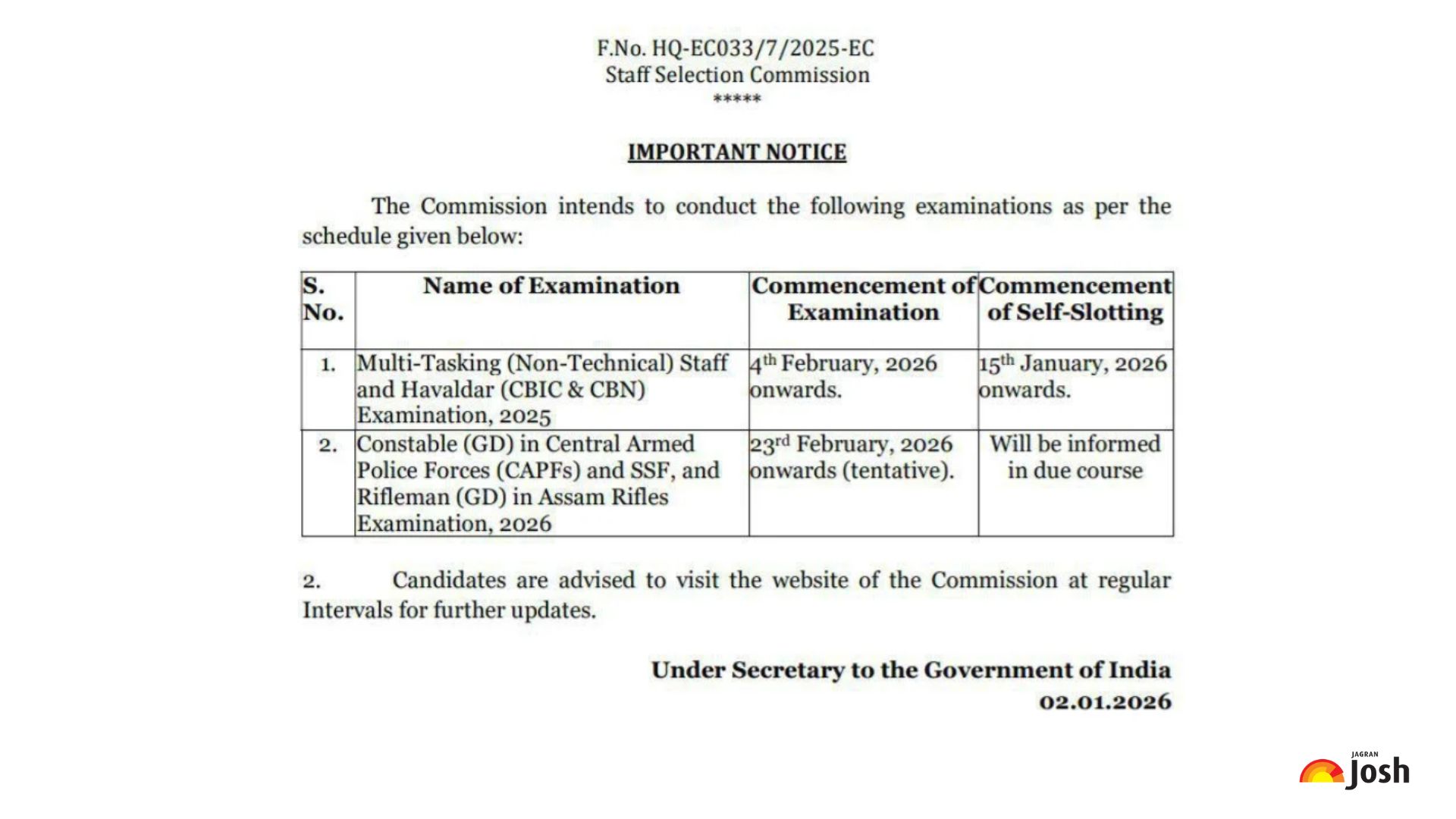 SSC GD exam date 2026 & MTS exam schedule out: Check official notice here