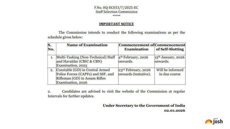 SSC GD exam date 2026 & MTS exam schedule out: Check official notice here