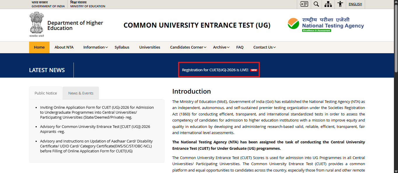 CUET UG 2026 registration begins at cuet.nta.nic.in: Direct link to ...