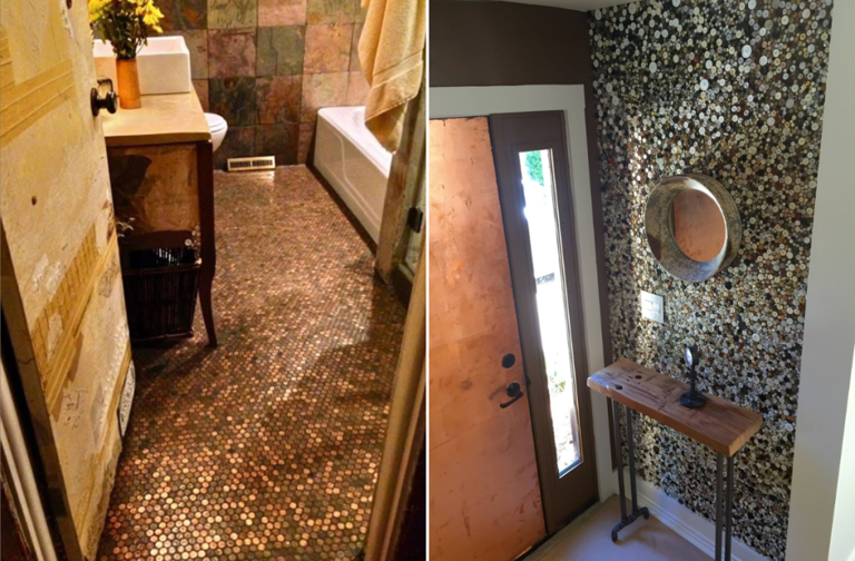 Man spends days gluing $97 worth of pennies to his floor, the result stuns