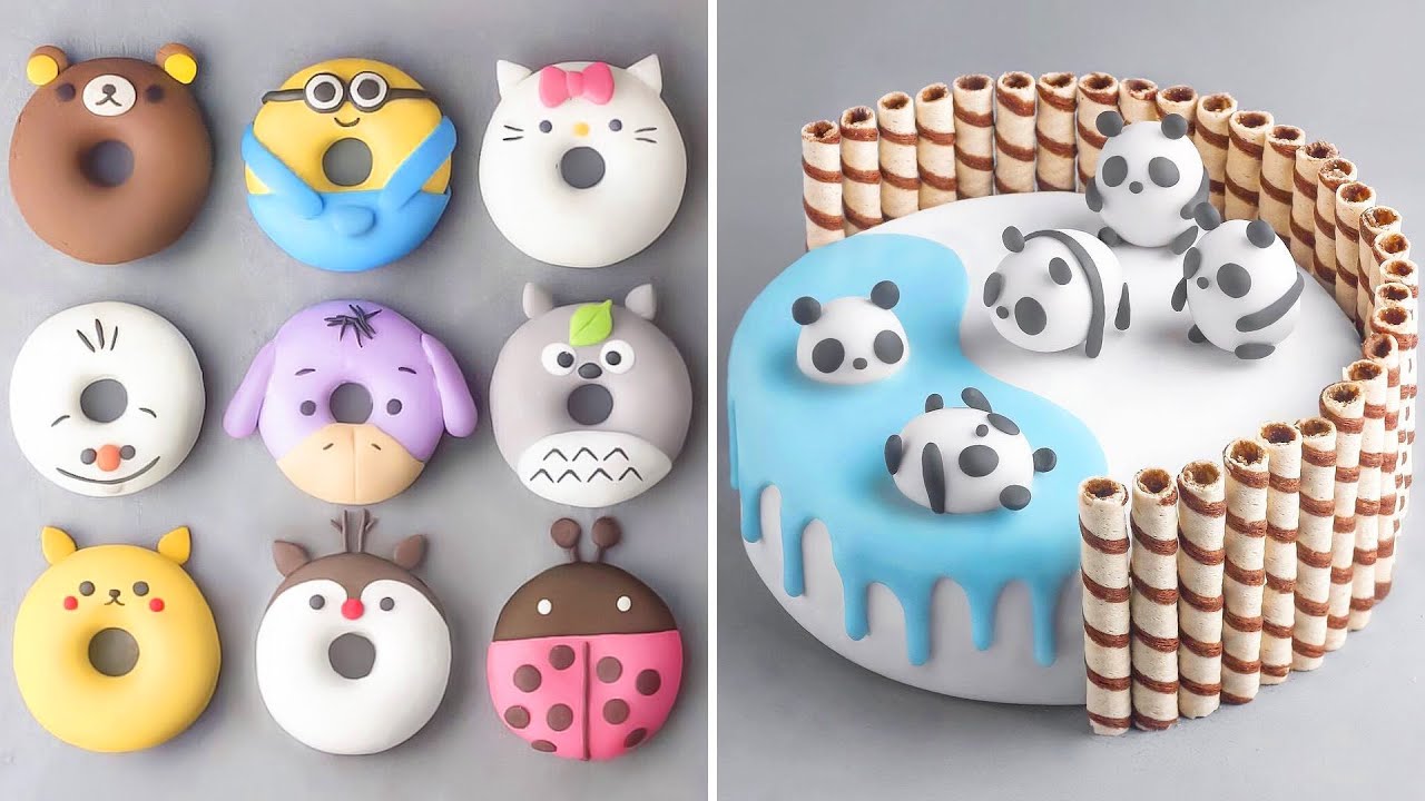 Character donut cakes and panda cake