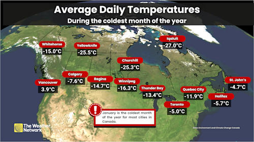 When is the coldest stretch of the year in your corner of Canada?