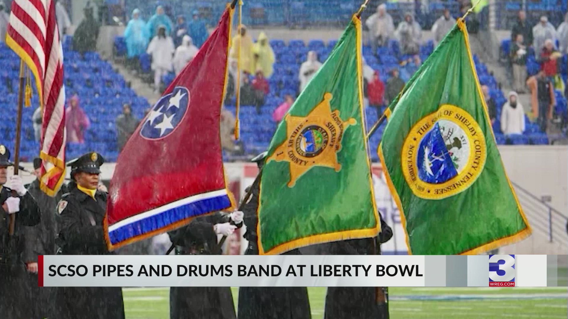 Shelby Co. Sheriff's Office Pipes & Drums Band perform at Liberty Bowl