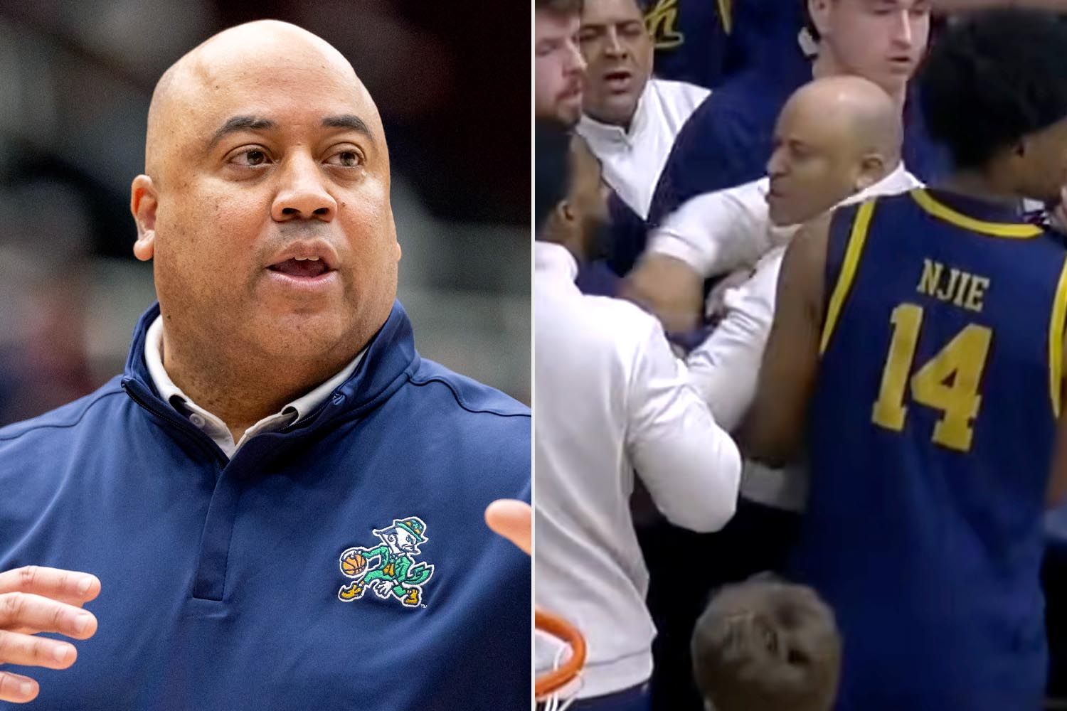 Notre Dame coach charges at referee following controversial call, as ...