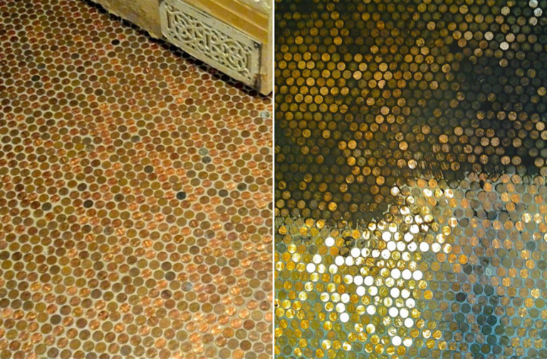 Man spends days gluing $97 worth of pennies to his floor, the result stuns