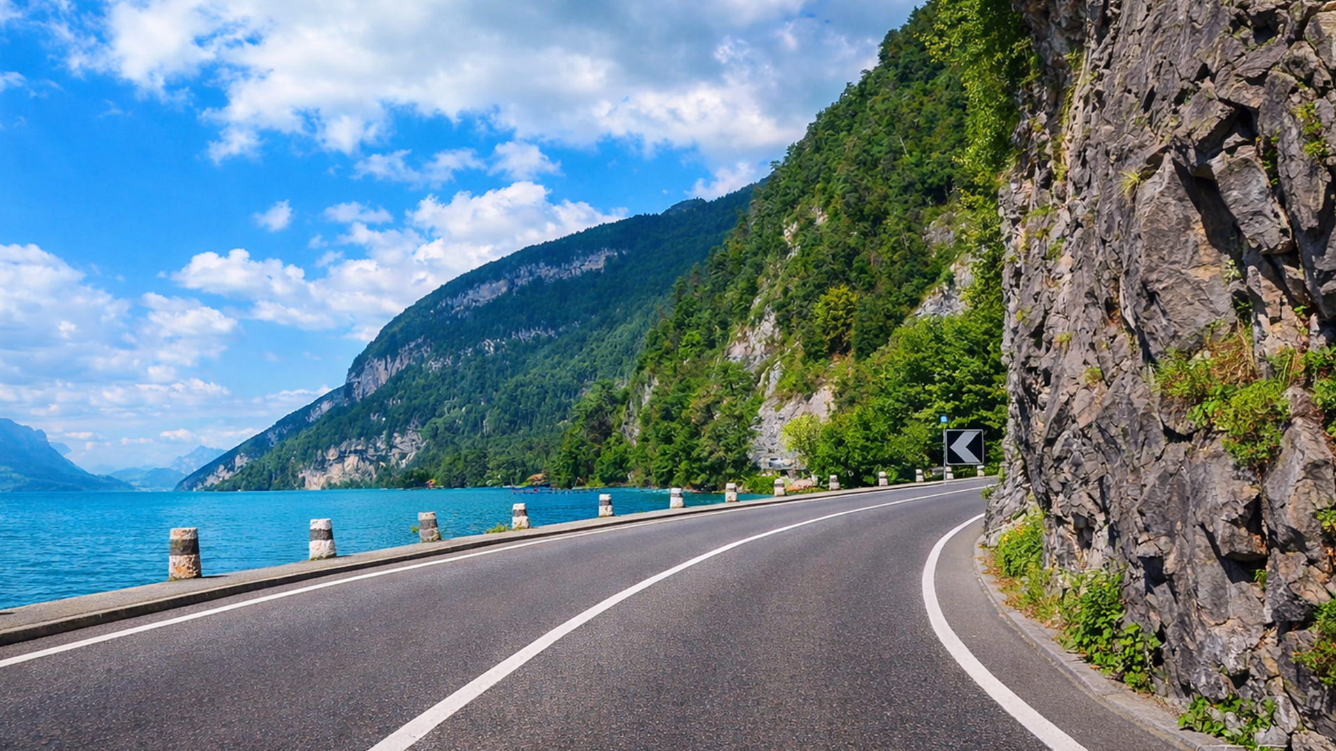 Ruta panorámica en coche de Interlaken a Thun por el lago en Suiza (4K)