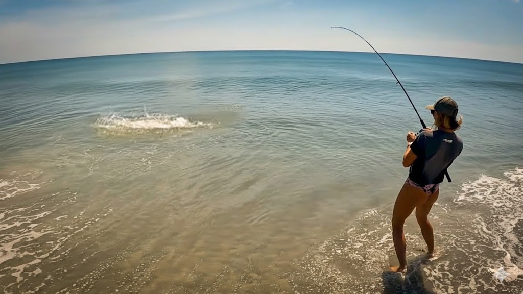 She didn't expects a monster fish in knee deep water