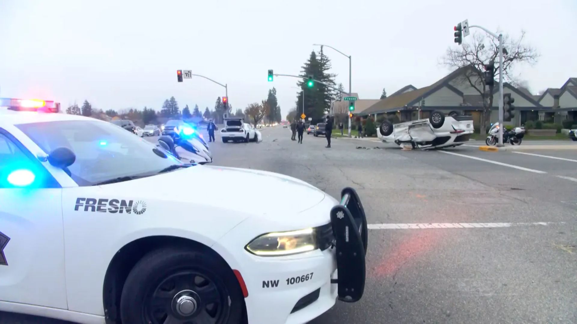 Minivan rolled after wreck with Dodge Challenger in California