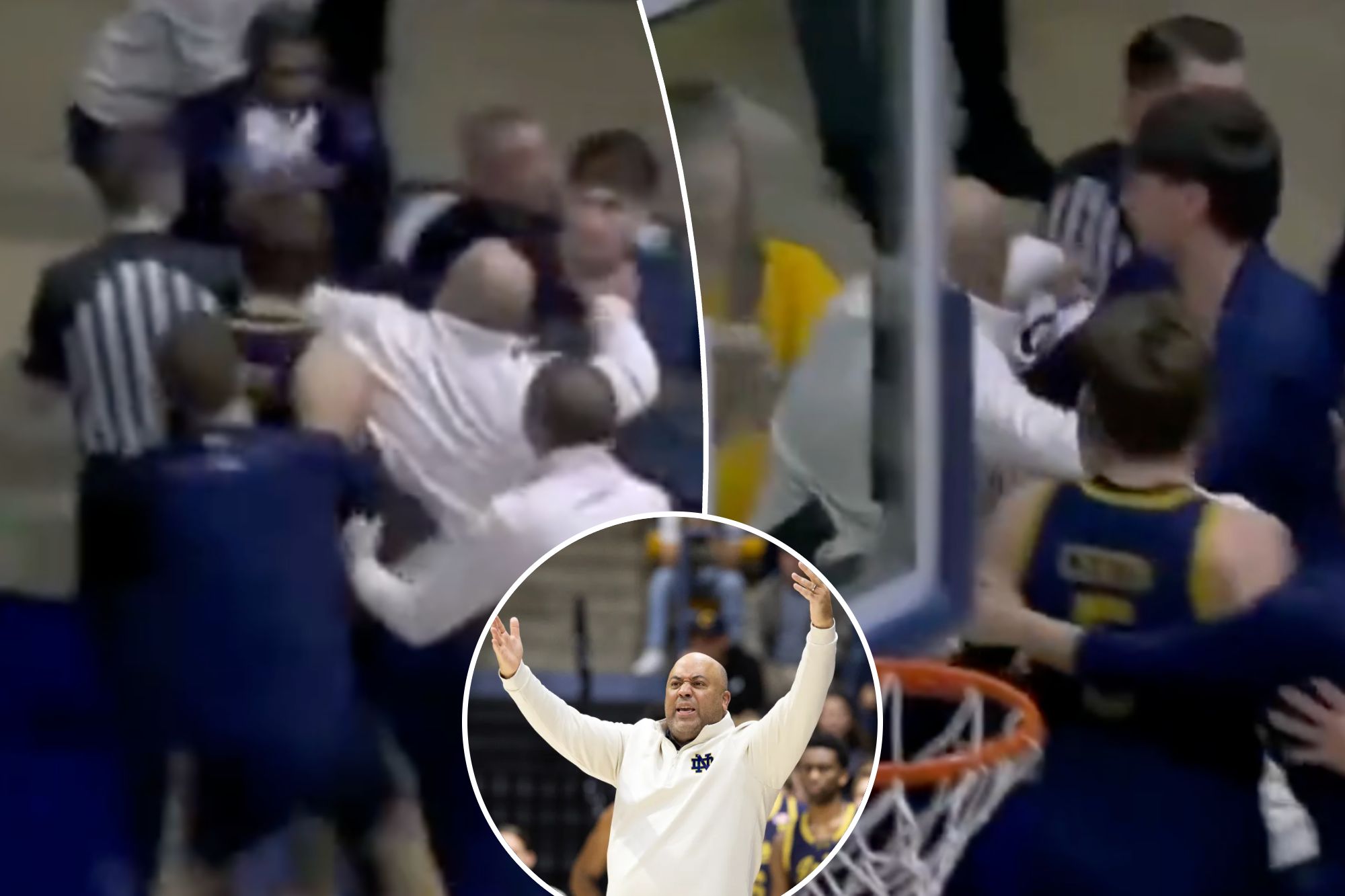 Notre Dame coach Micah Shrewsberry charged referee in wild scene after ...