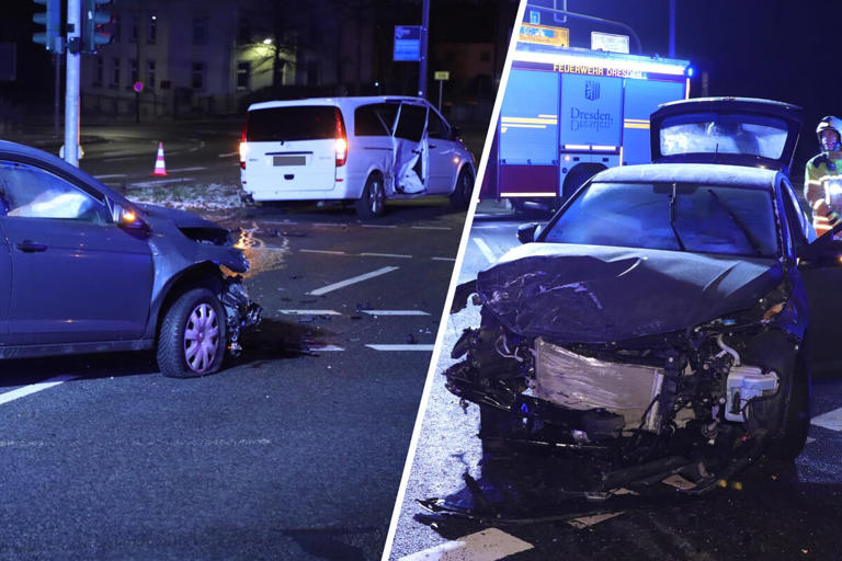 VW-Fahrer bei heftigem Unfall auf Kreuzung in Dresden verletzt