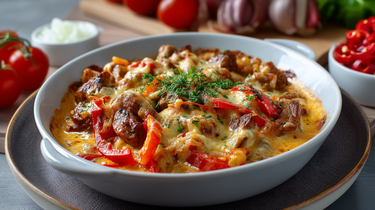 This creamy gyros casserole is perfect for a weeknight dinner